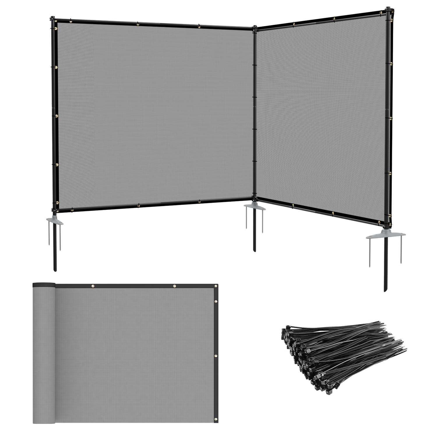 5FT Tall Heavy Duty Outdoor Freestanding Privacy Screen Fence w/Iron ...